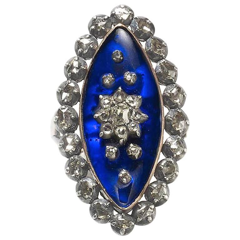 Georgian Diamond and Blue Glass Mourning Ring at 1stDibs