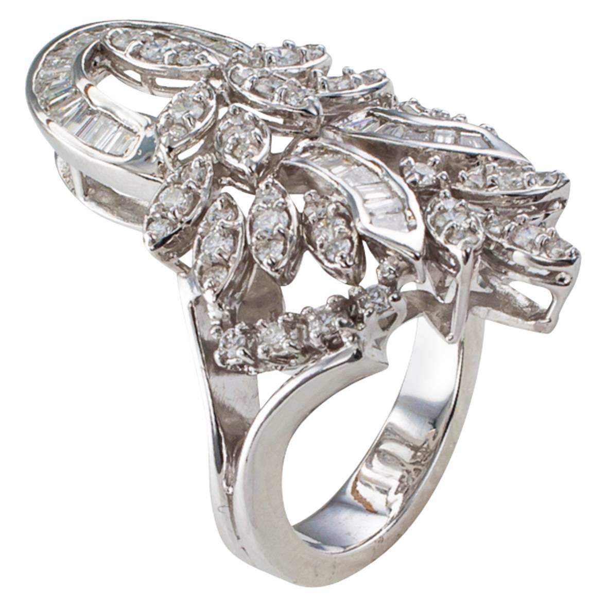 Large Diamond White Gold Cocktail Ring at 1stDibs