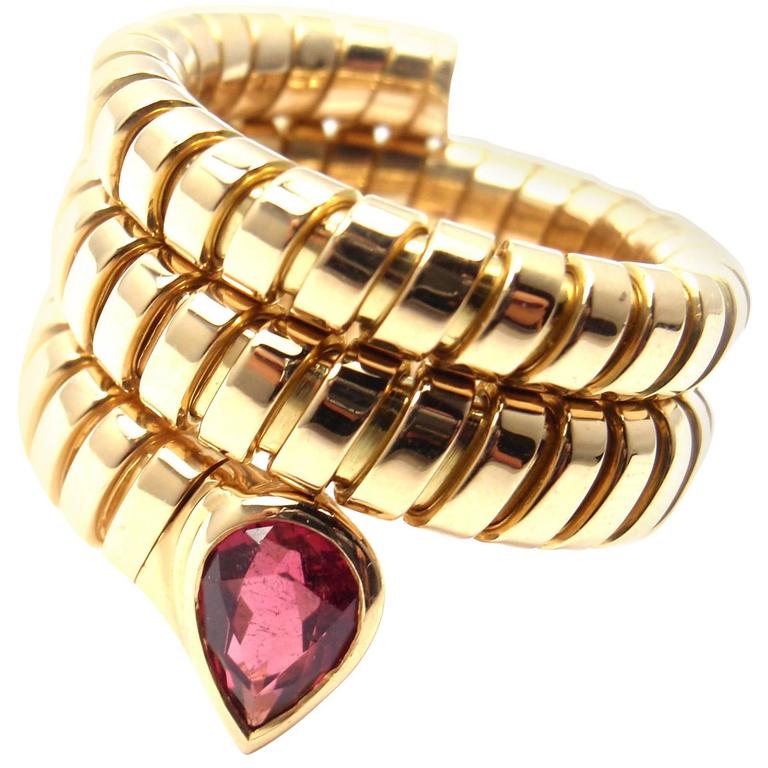 Bulgari Tubogas Ruby Coil Snake Yellow Gold Ring at 1stDibs