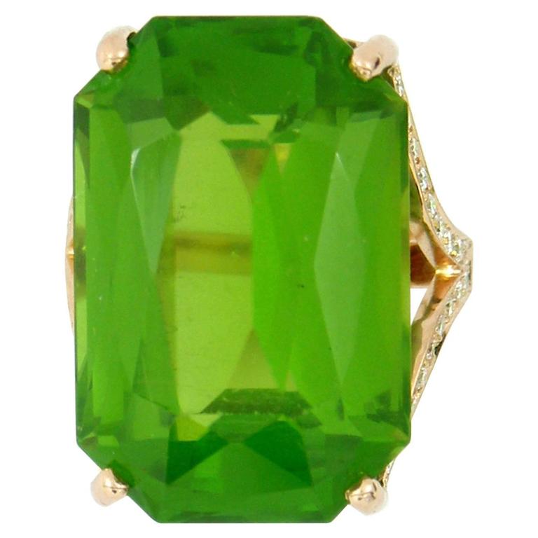 Large Peridot Diamond Ring For Sale at 1stDibs