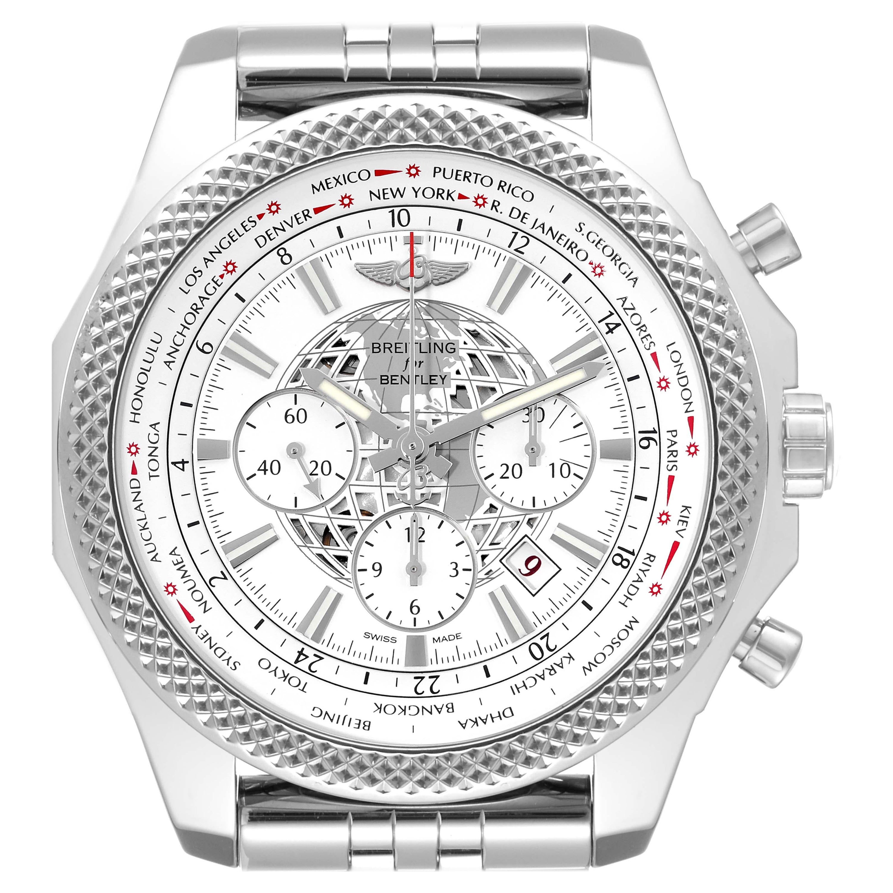 Breitling Bentley GMT B05 Unitime White Dial Steel Mens Watch AB0521 ...