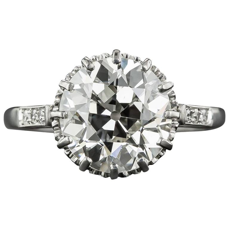 3.36 Carat European-Cut Diamond Solitaire Ring - GIA J VS2 For Sale at ...