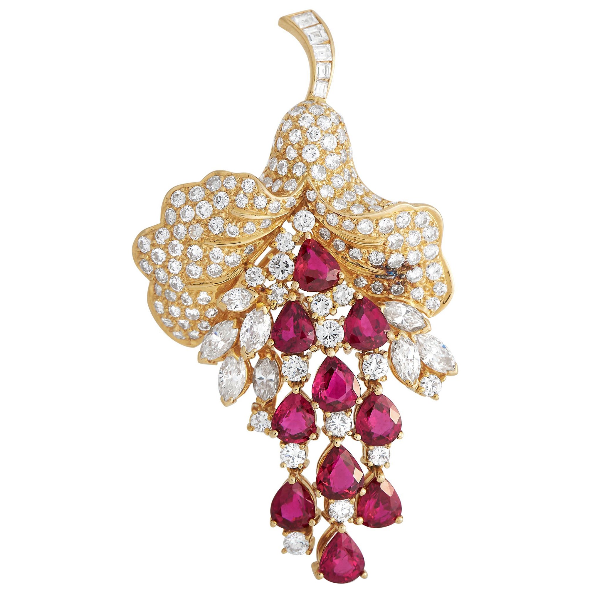 18K Yellow Gold 4.0ct Diamond and Ruby Brooch MF08-012324 For Sale at ...