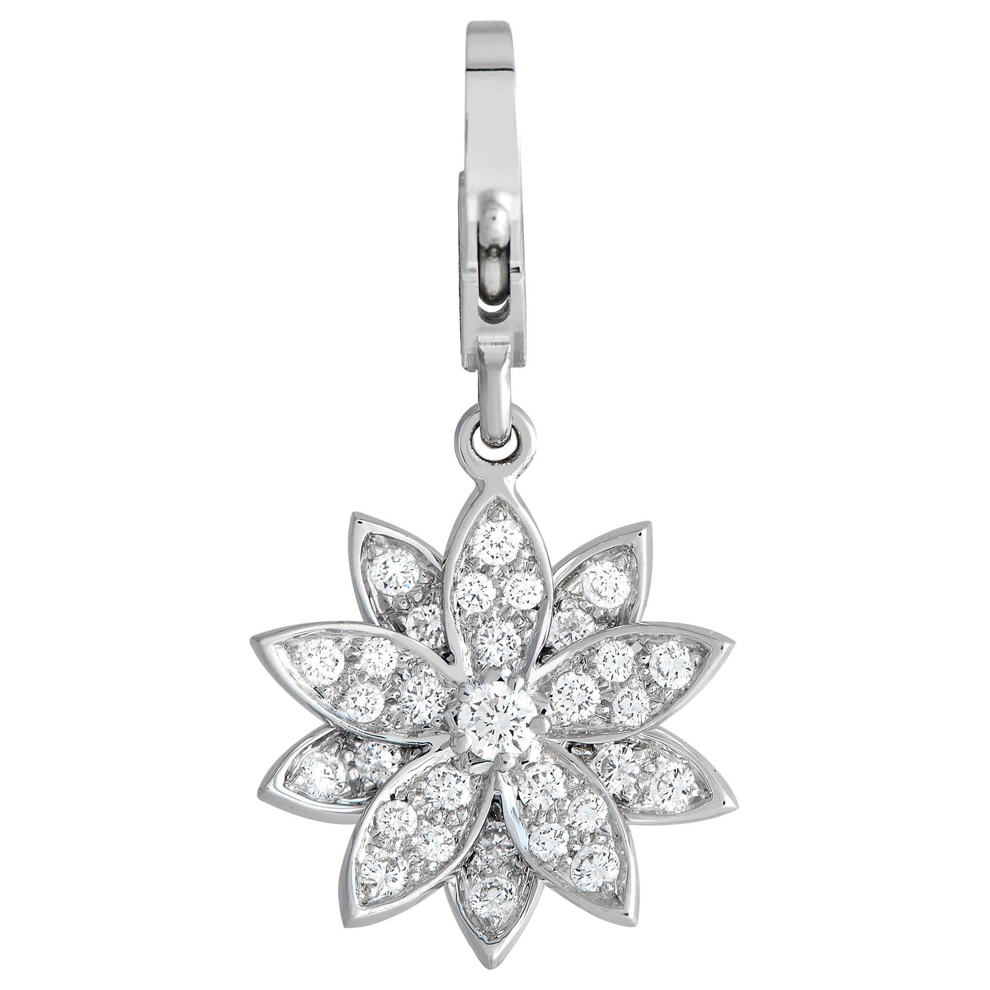 Van Cleef and Arpels Lotus 18K White Gold 0.46ct Diamond Flower Charm ...
