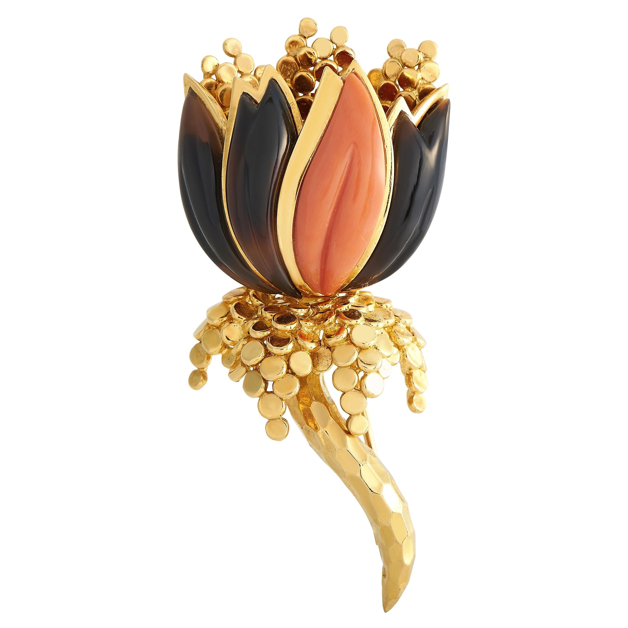 Wander France 18K Yellow Gold Citrine and Coral Flower Brooch WF09 ...