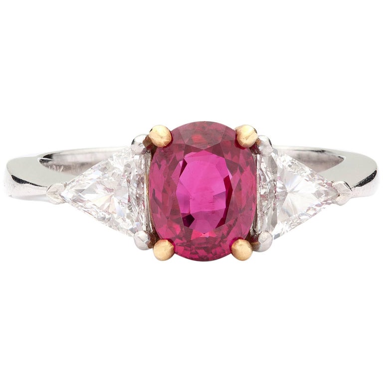 Oval Ruby, Diamond, Platinum and Yellow Gold Ring at 1stDibs