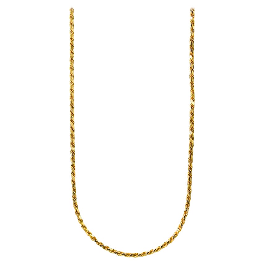 14k Yellow Gold Heart Pendant with Rope Chain For Sale at 1stDibs