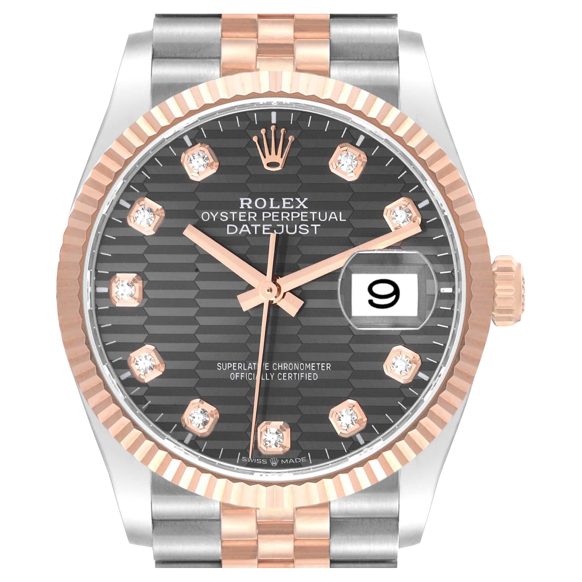 Rolex Datejust Diamond Fluted Dial Steel Rose Gold Mens Watch 126231 ...