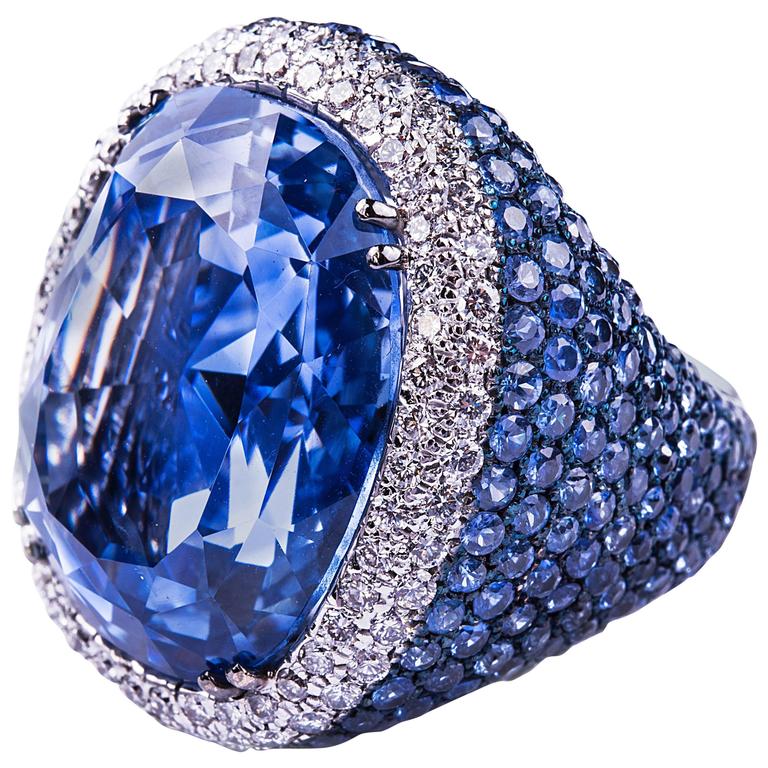 SSEF Certified 39 Carat Ceylon Sapphire Cocktail Ring For Sale at 1stDibs