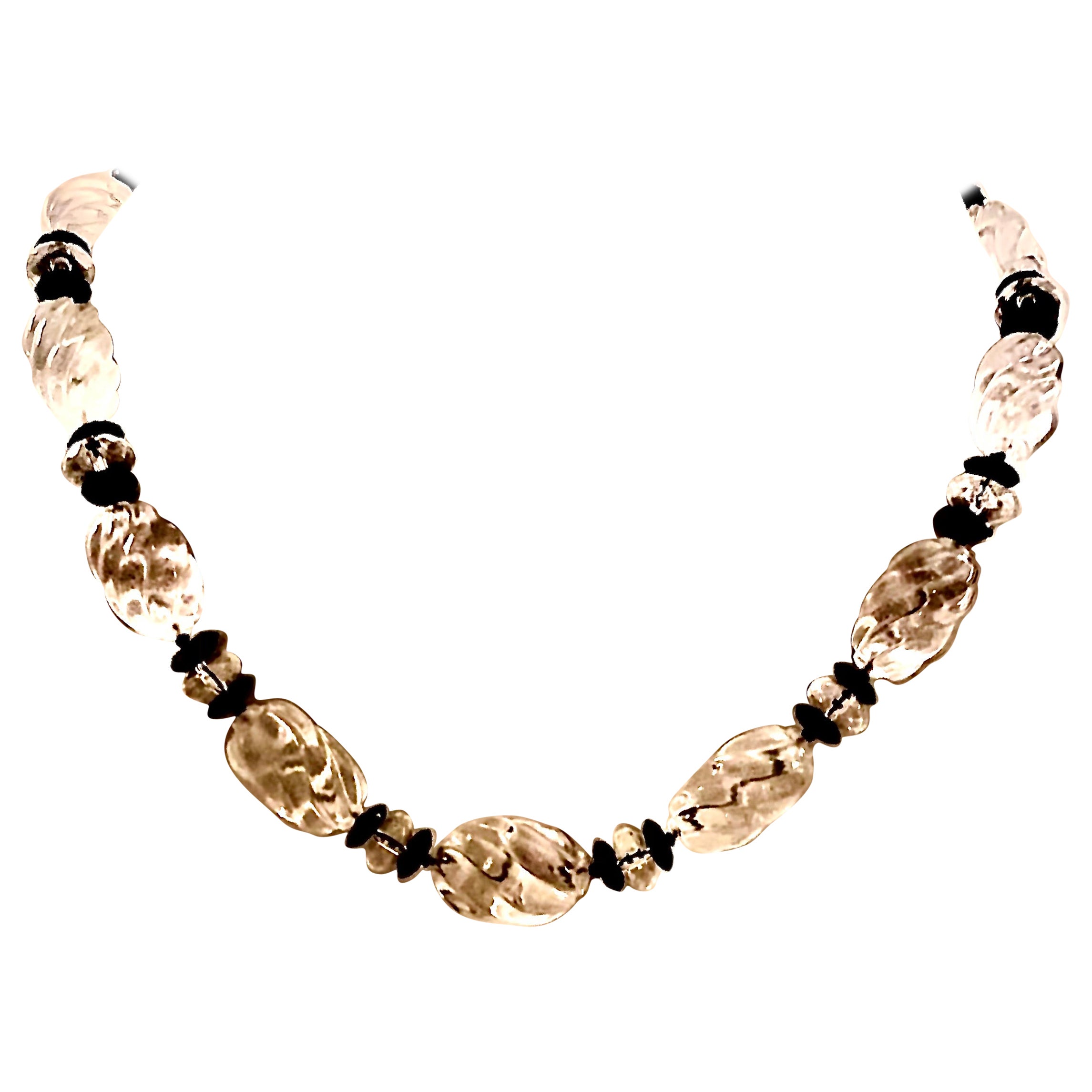 Single strand rock crystal and onyx necklace For Sale at 1stDibs