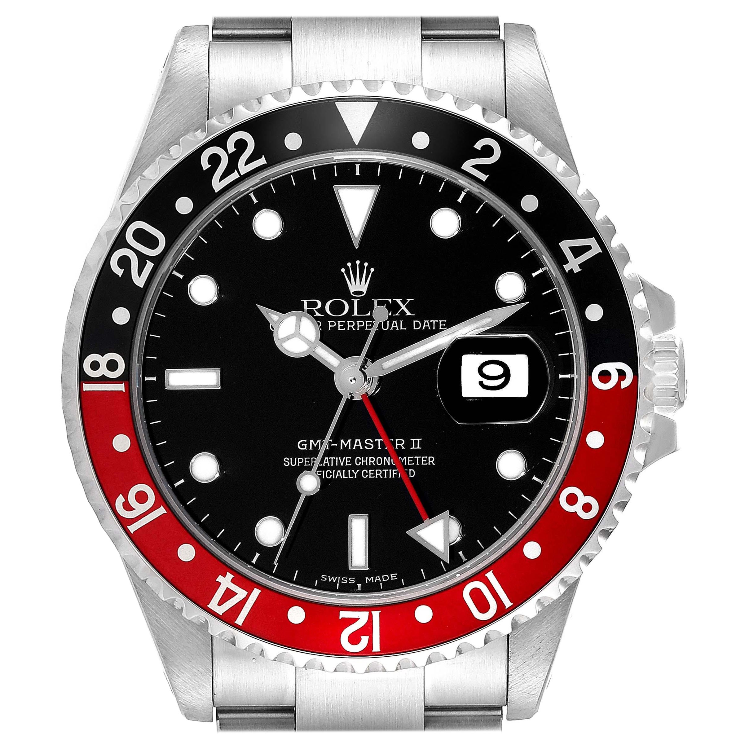 Rolex GMT Master II Black Red Coke Bezel Steel Mens Watch 16710 Box ...