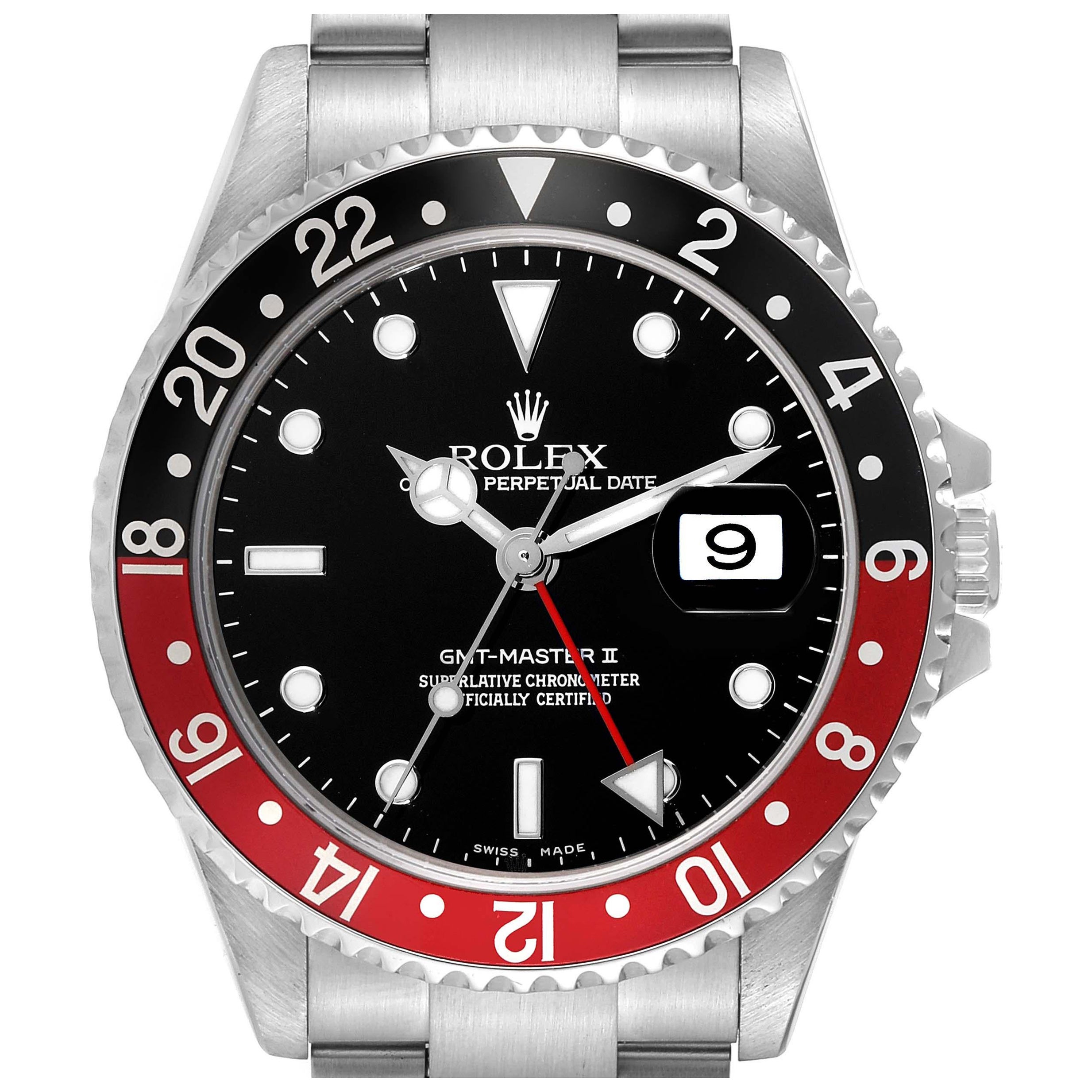 Rolex GMT Master II Black Red Coke Bezel Steel Mens Watch 16710 For ...