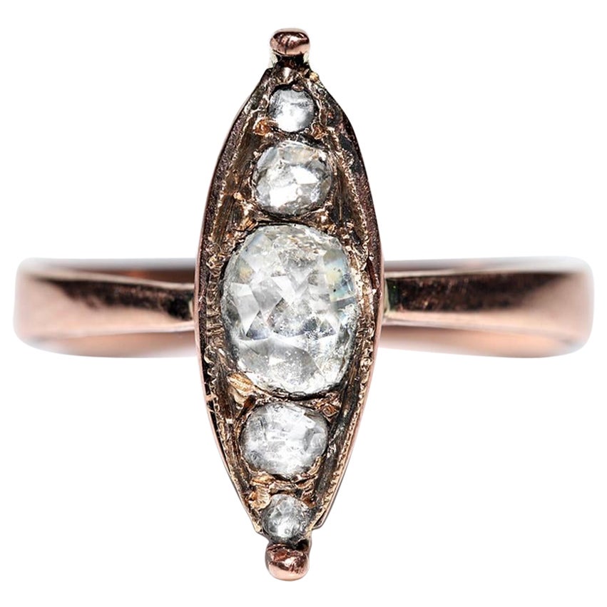 Antique Ottoman Circa 1900s 8k Gold Natural Rose Cut Diamond Navette ...