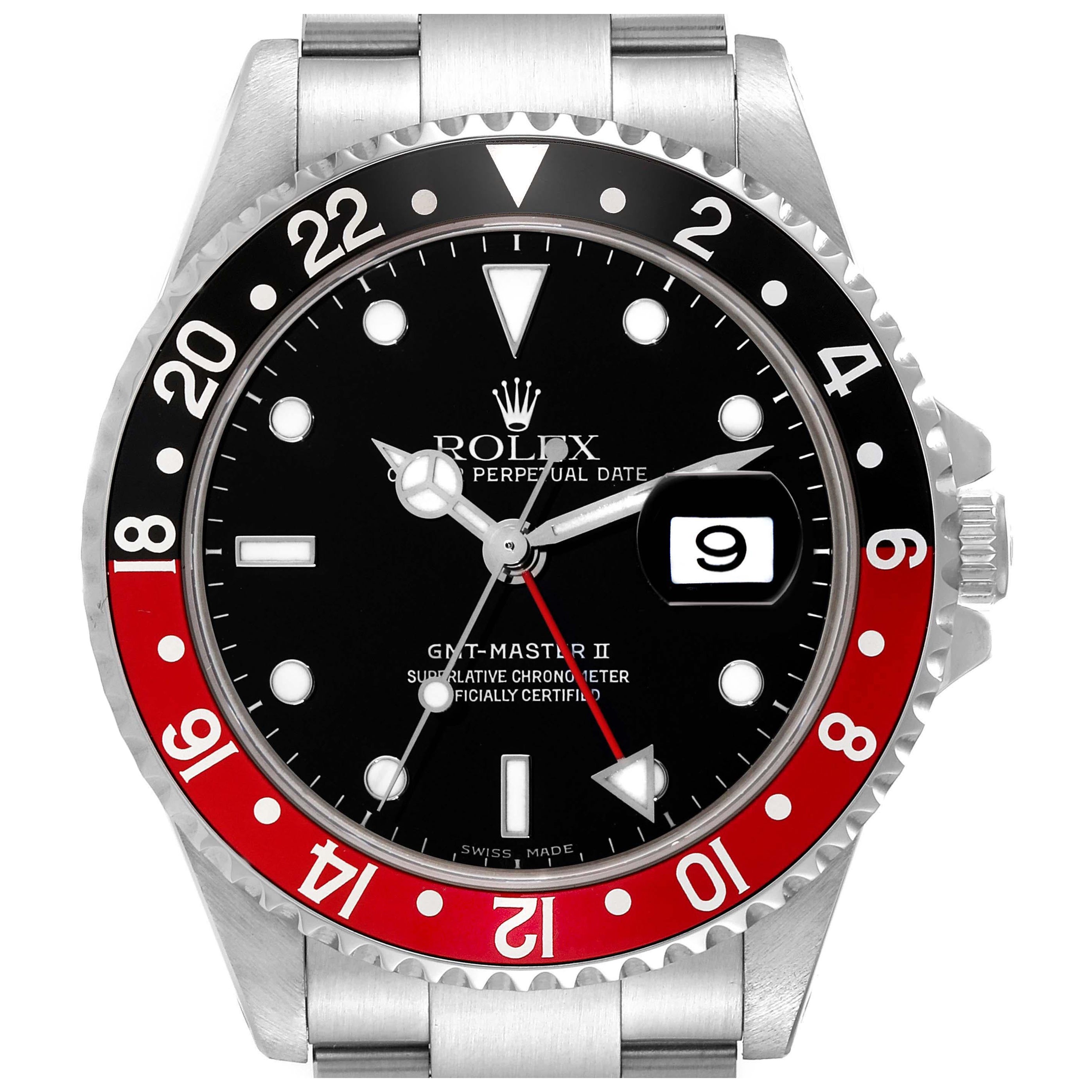 Rolex GMT Master II Black Red Coke Bezel Steel Mens Watch 16710 For ...