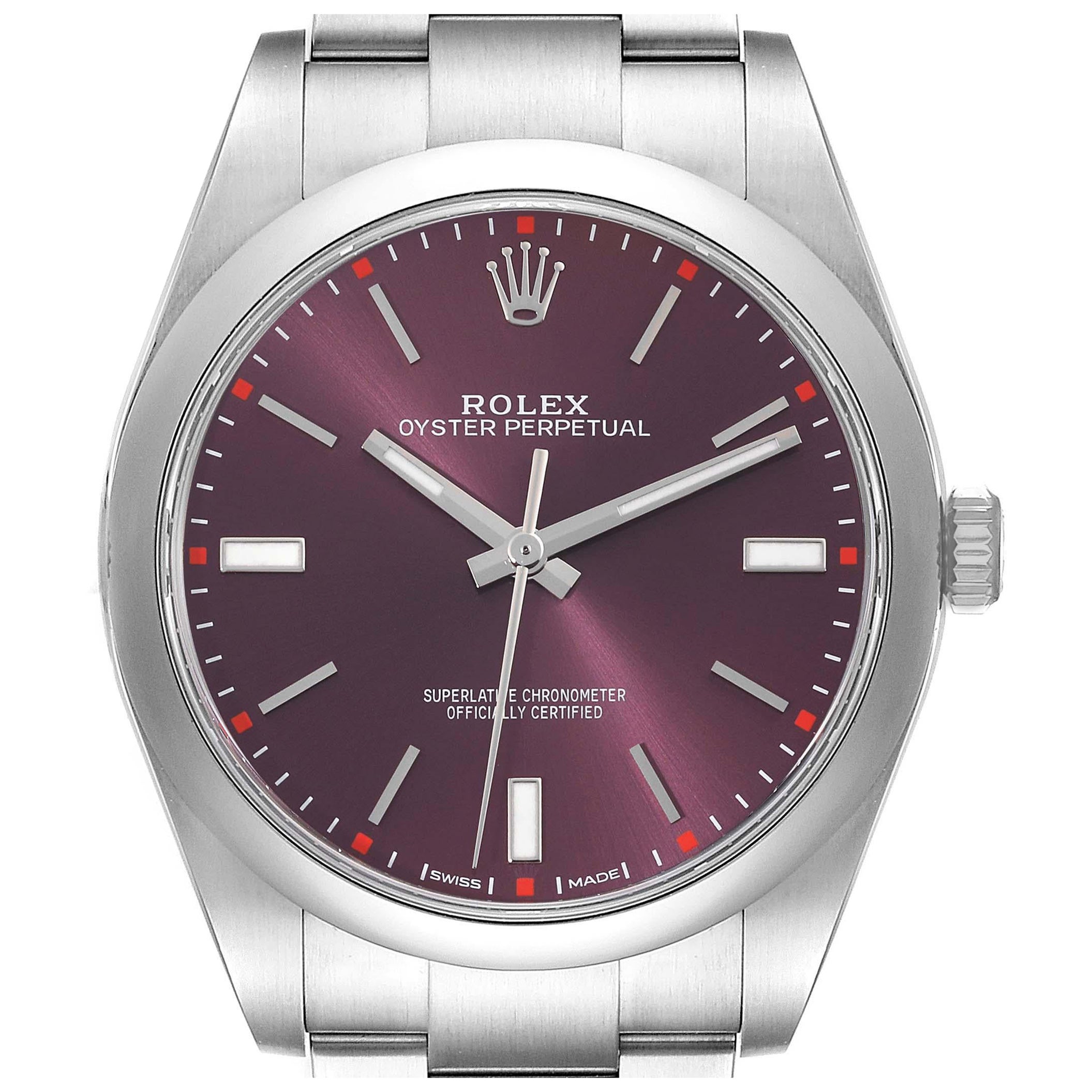 Rolex Oyster Perpetual Red Grape Dial Steel Mens Watch 114300 Box Card ...