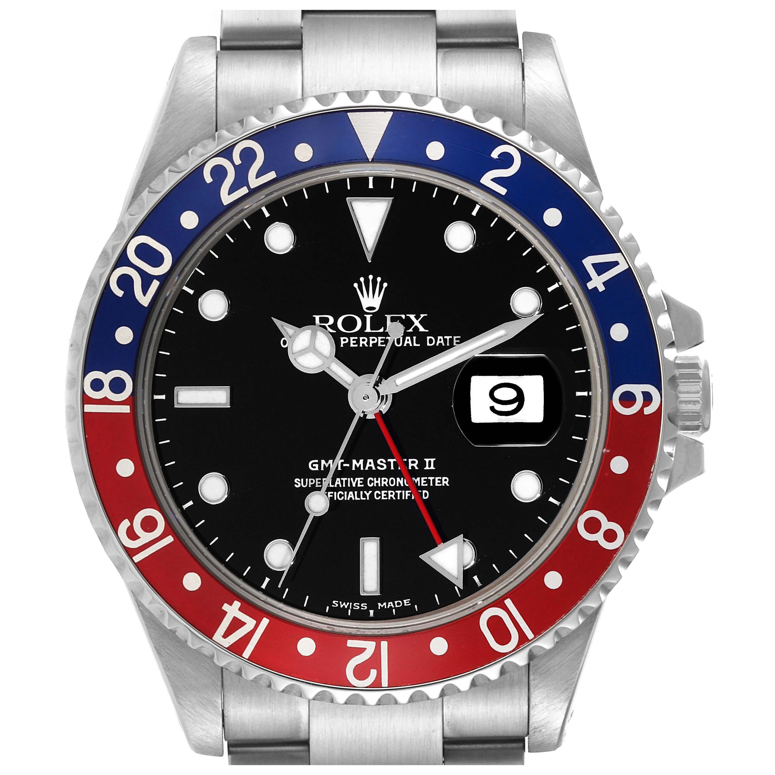 Rolex GMT Master II Blue Red Pepsi Bezel Steel Mens Watch 16710 Box ...