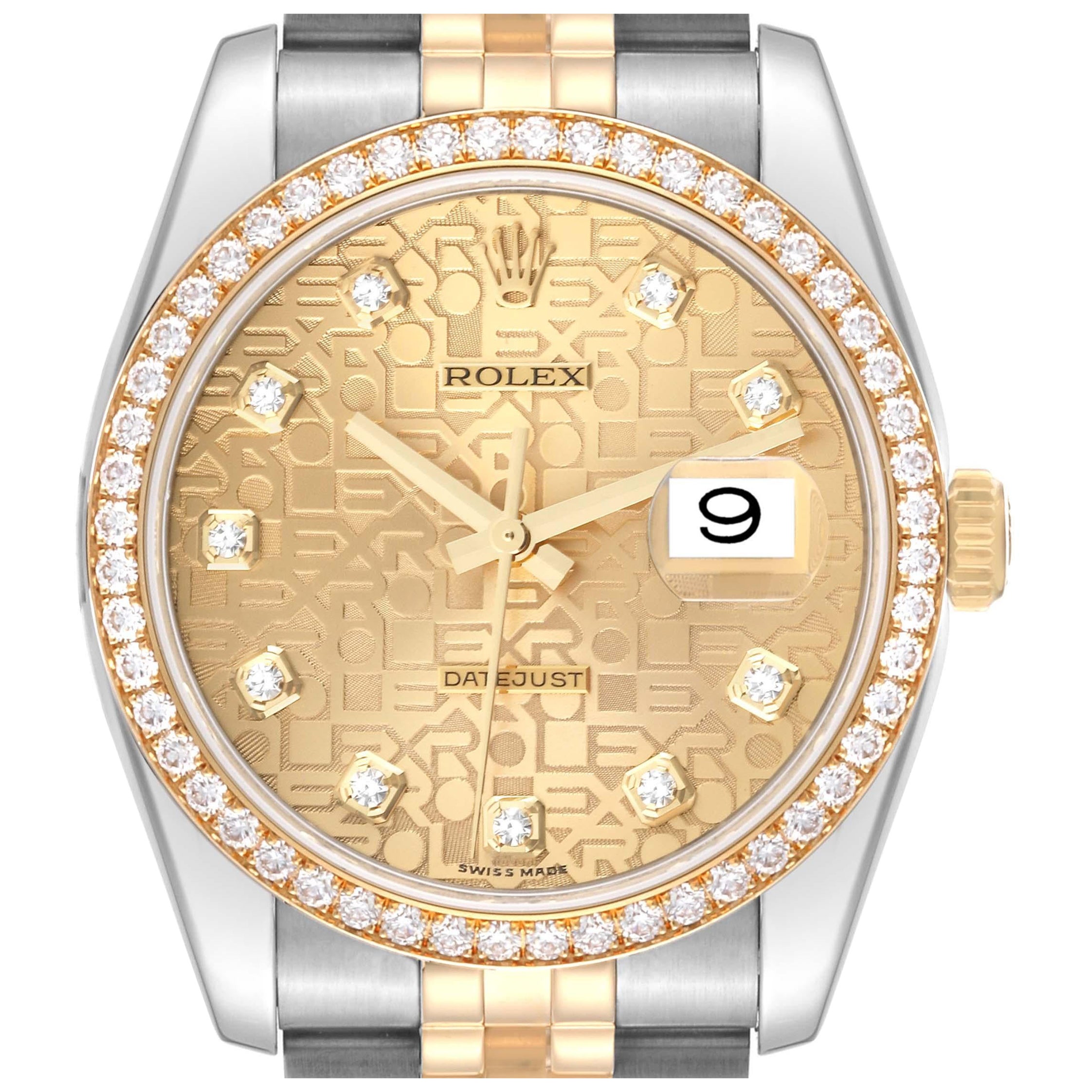Rolex Datejust Anniversary Dial Steel Yellow Gold Diamond Men's Watch ...