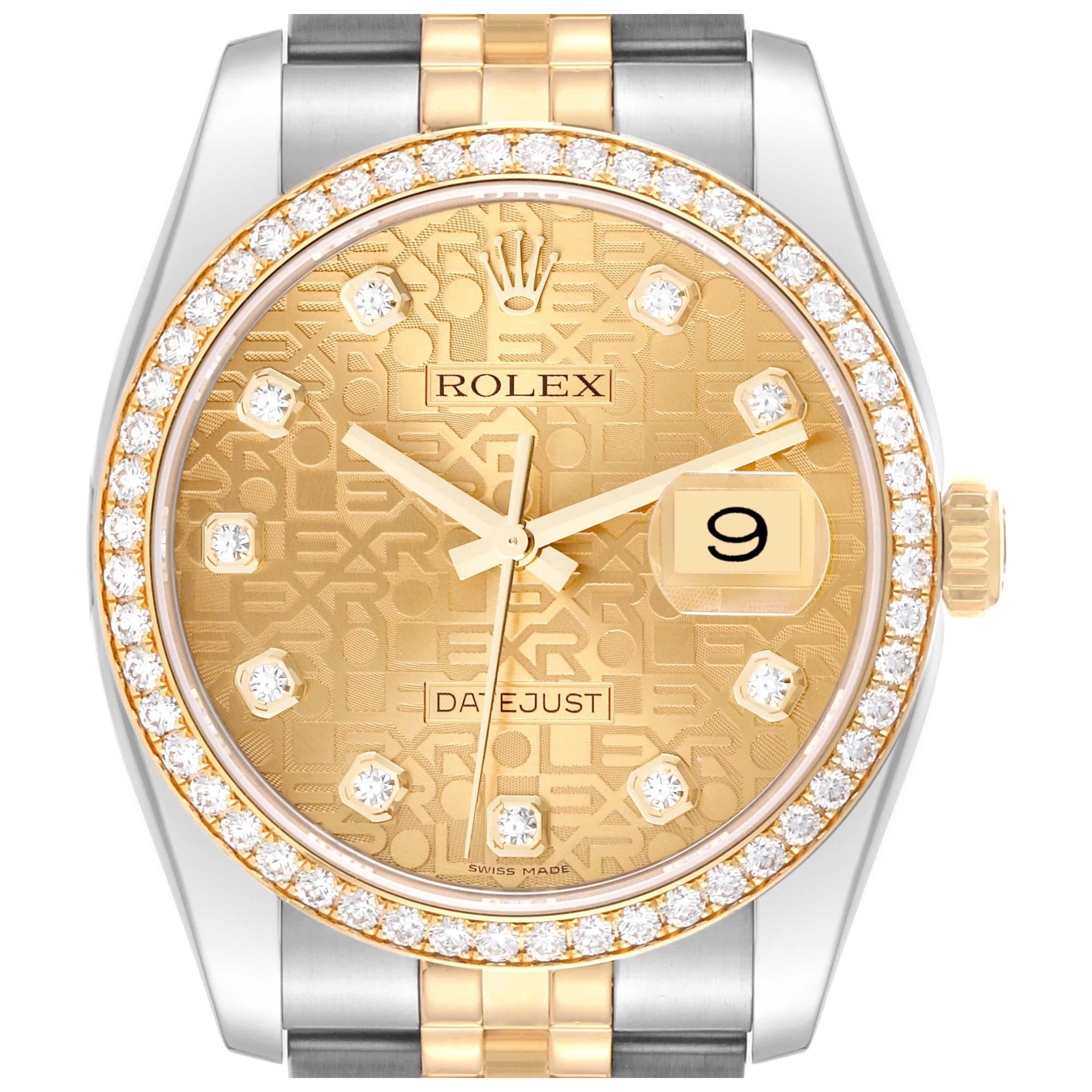 Rolex Datejust Anniversary Dial Steel Yellow Gold Diamond Men's Watch ...
