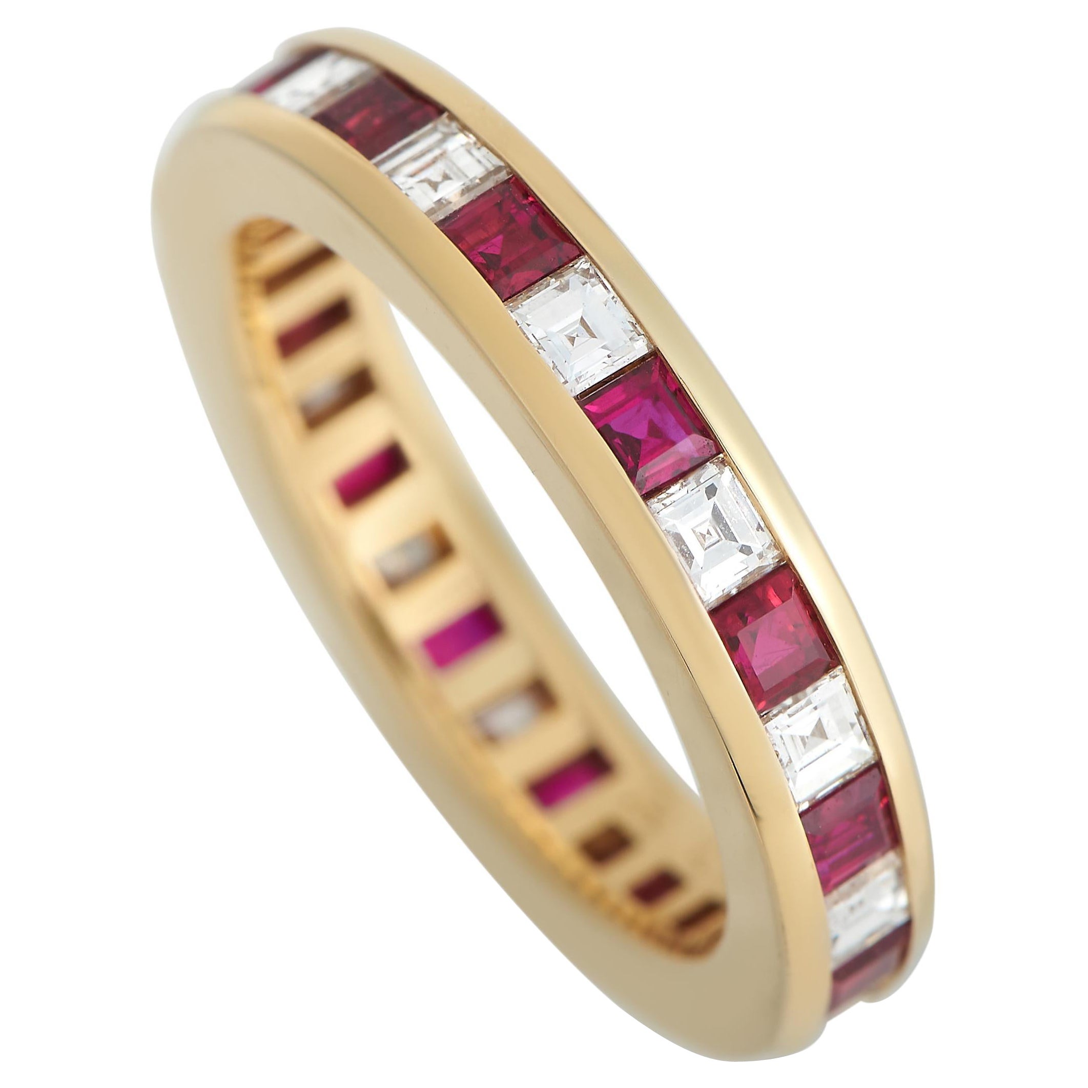 Tiffany and Co. 18K Yellow Gold 0.98ct Diamond and Ruby Band Ring TI19-021424 For Sale at 1stDibs