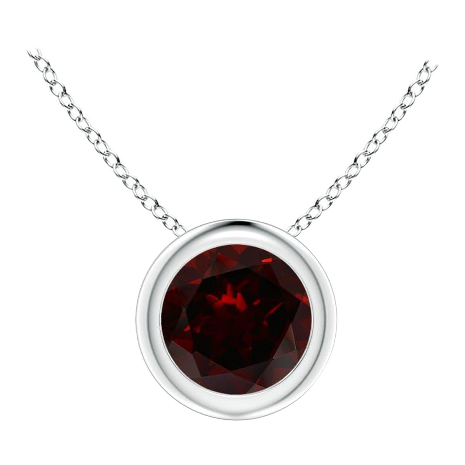 Natural Bezel-Set Round 0.60ct Garnet Solitaire Pendant in Platinum For ...