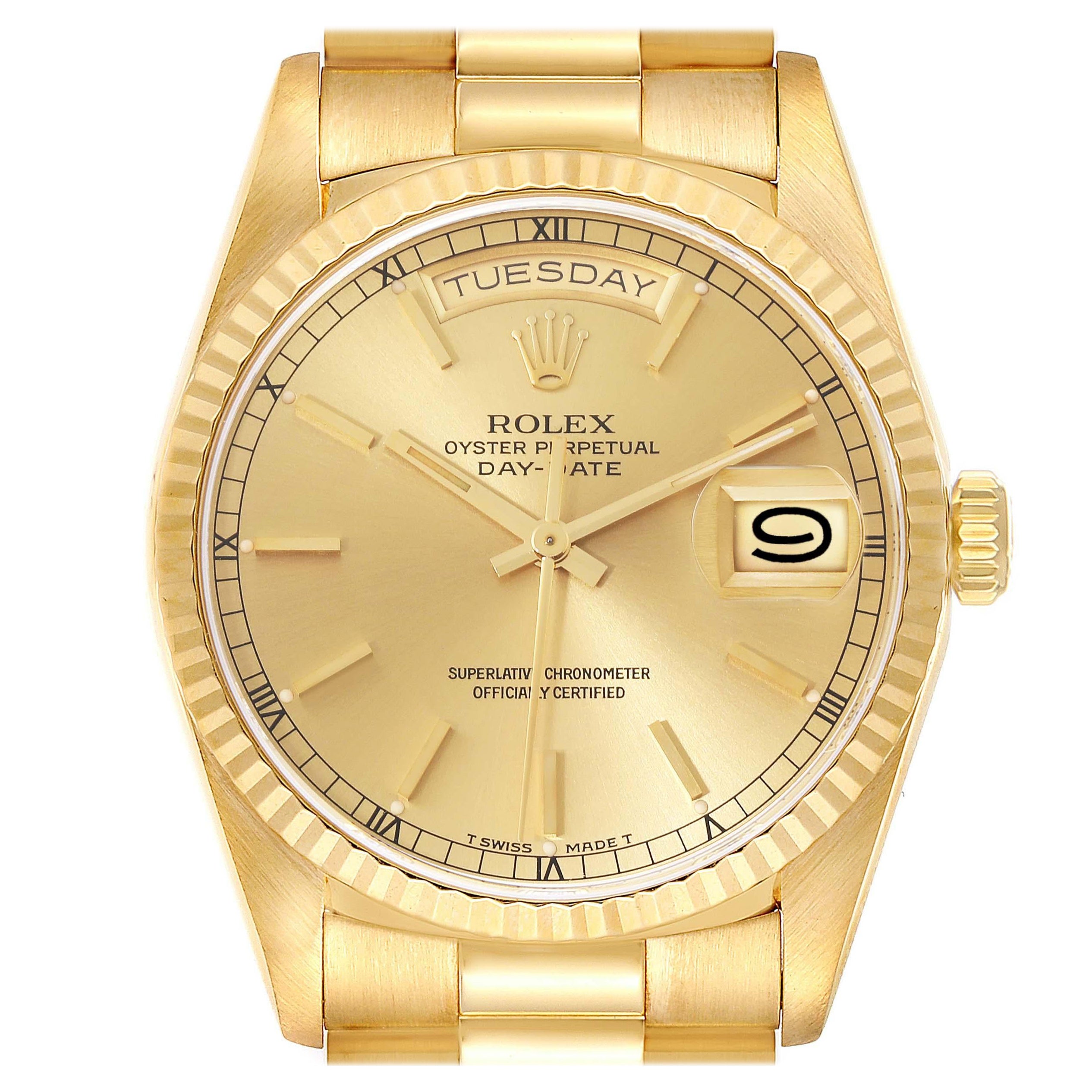 Rolex Yellow Gold Tiger's Eye Dial Day-Date President Quartz Wristwatch ...