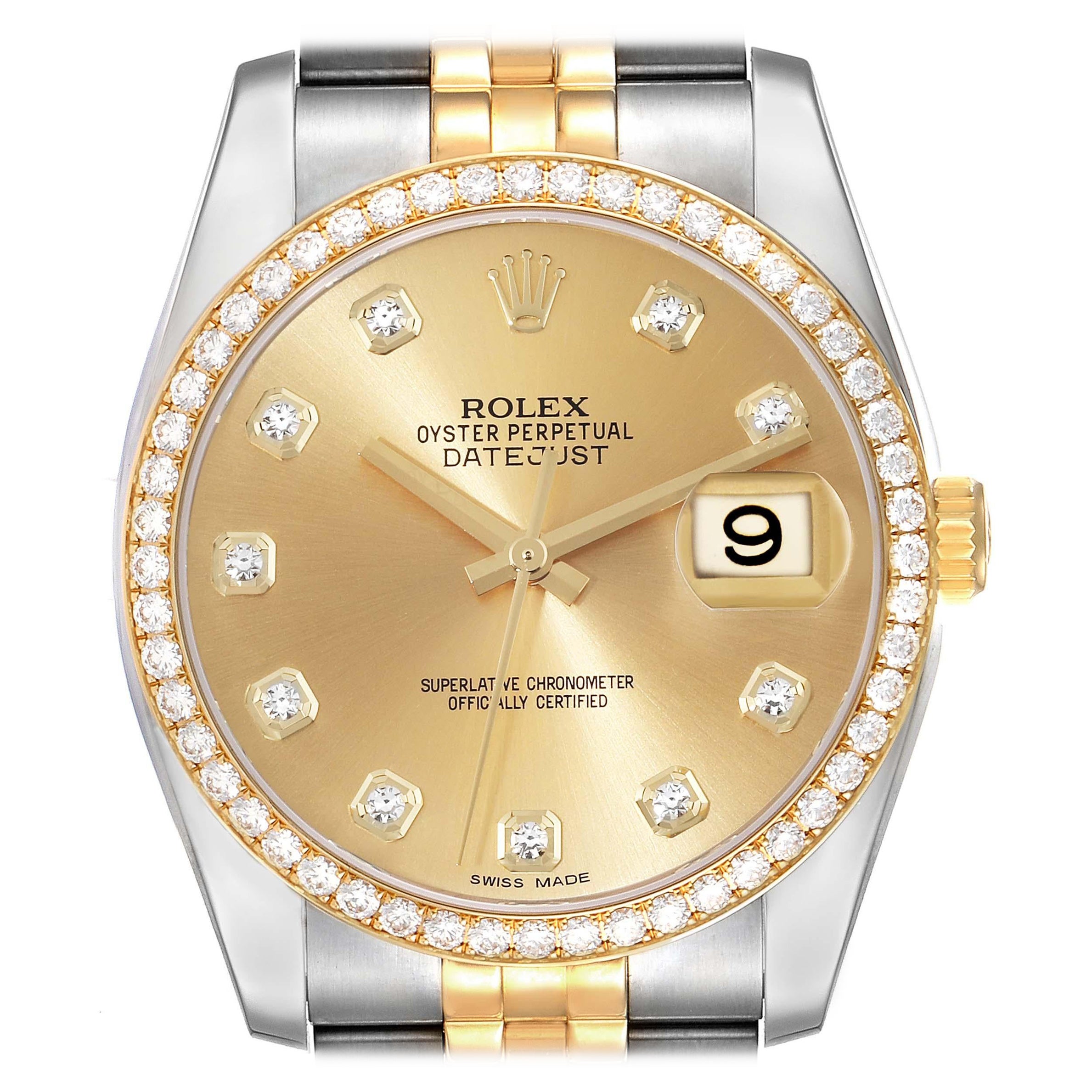 Rolex Datejust Anniversary Dial Steel Yellow Gold Diamond Men's Watch ...