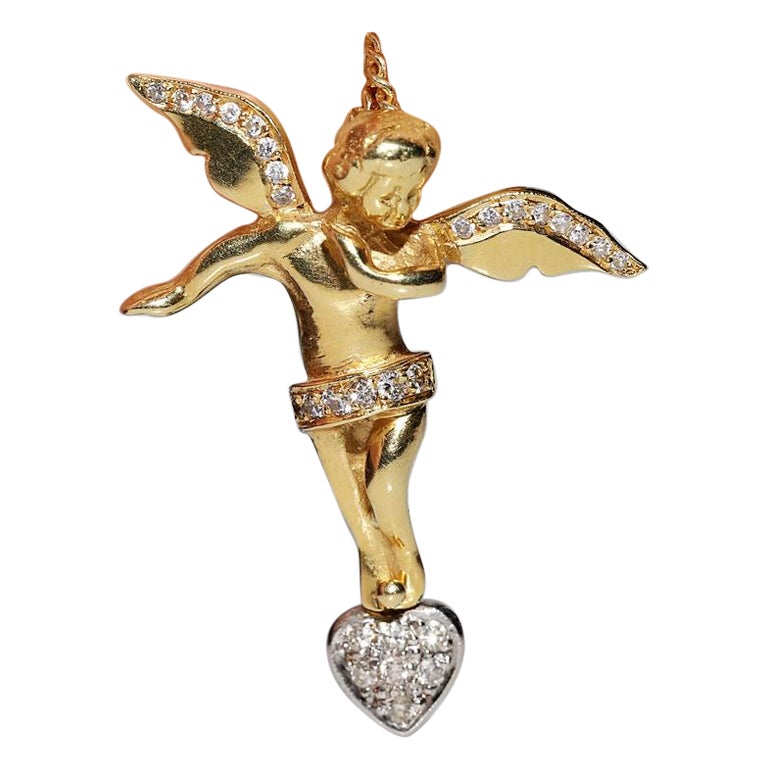 Vintage Circa 1980s 18k Gold Natural Diamond Decorated Strong Pendant ...