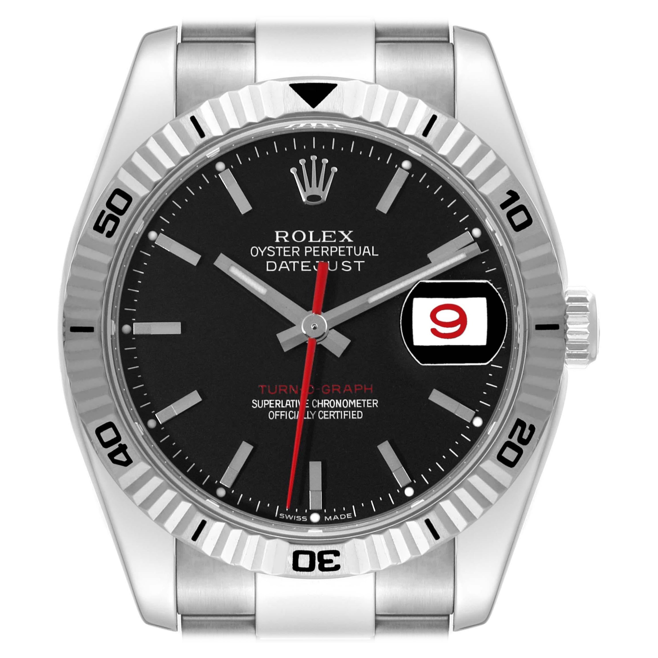 Rolex Datejust Turnograph Steel White Gold Blue Dial Mens Watch 116264 ...