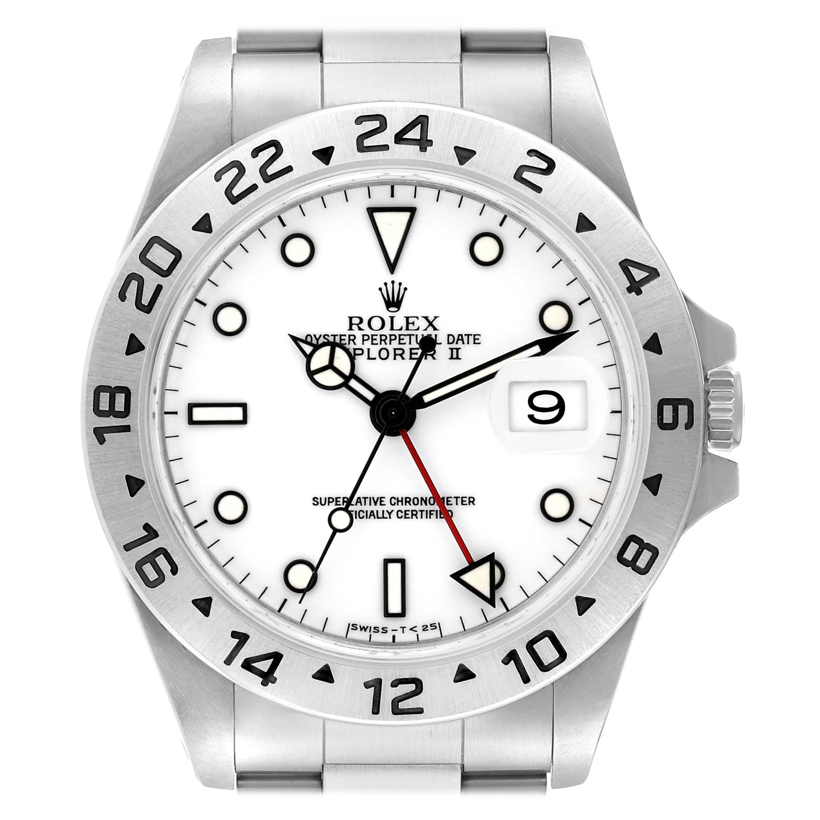 Rolex Explorer II 40mm Polar White Dial Steel Mens Watch 16570 at 1stDibs