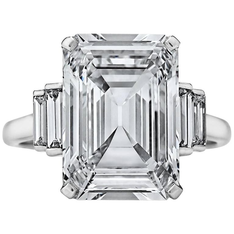 Spectacular Retro 5.49 Carat Emerald Cut Diamond Platinum Engagement ...