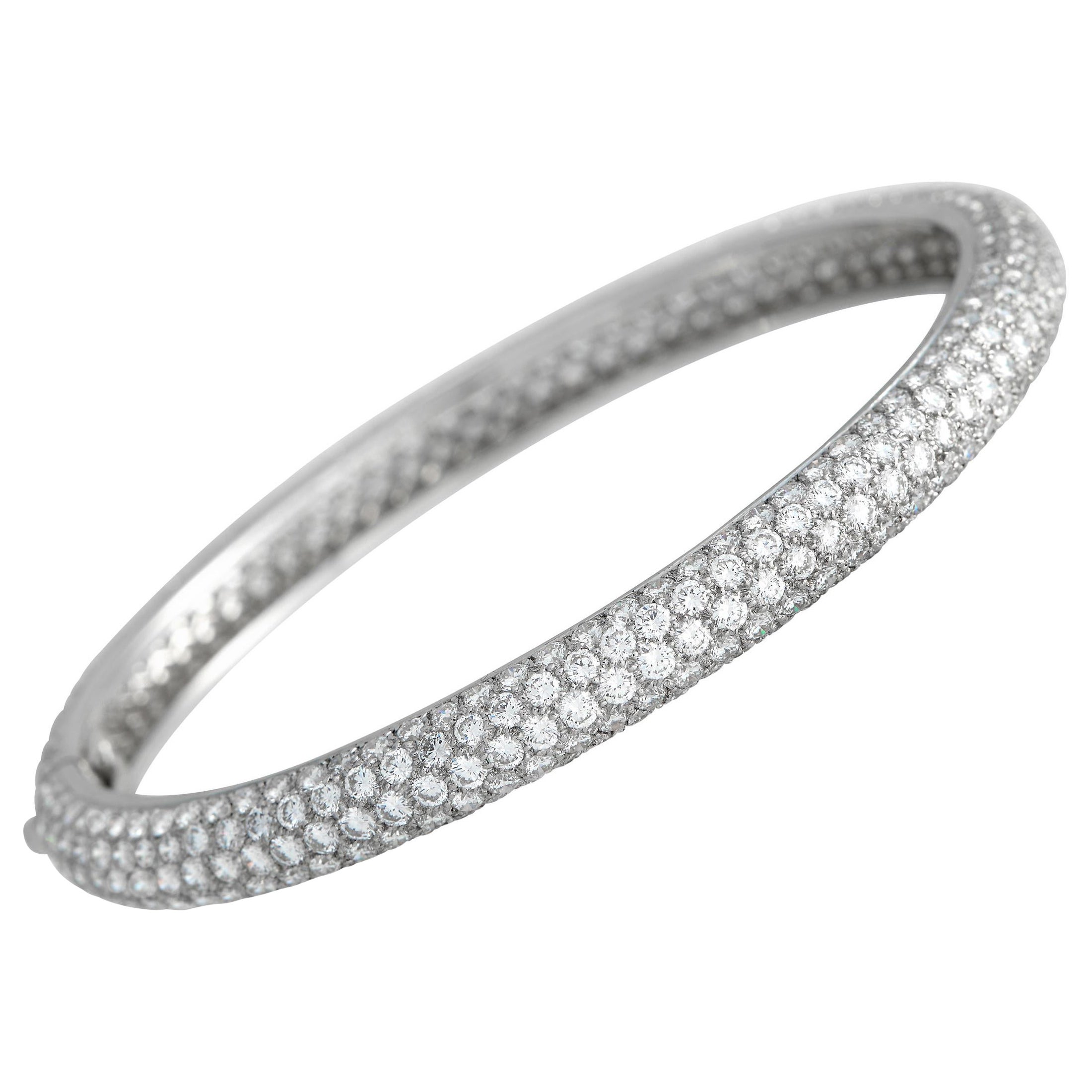 Cartier 18K White Gold 13.50ct Diamond Pav Bangle Bracelet For Sale at 1stDibs