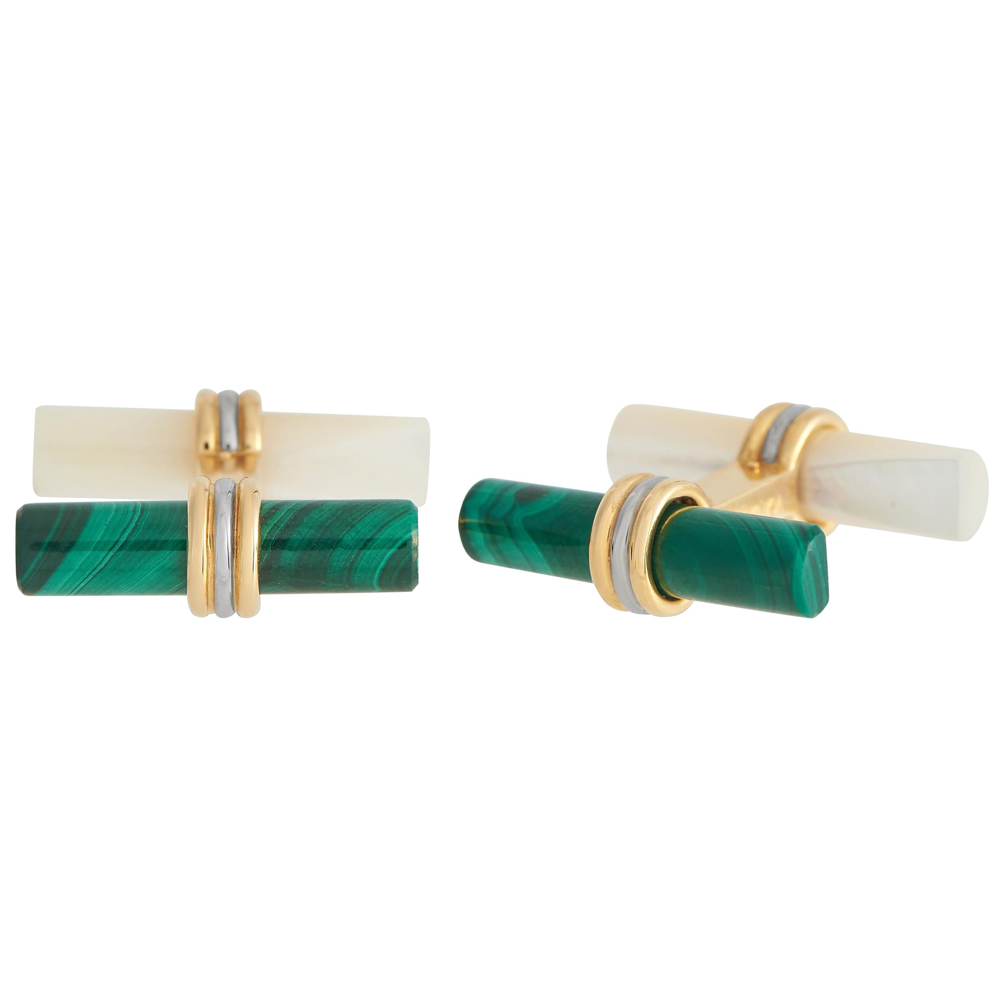 Van Cleef and Arpels 18K Yellow Gold Malachite and Mother of Pearl ...