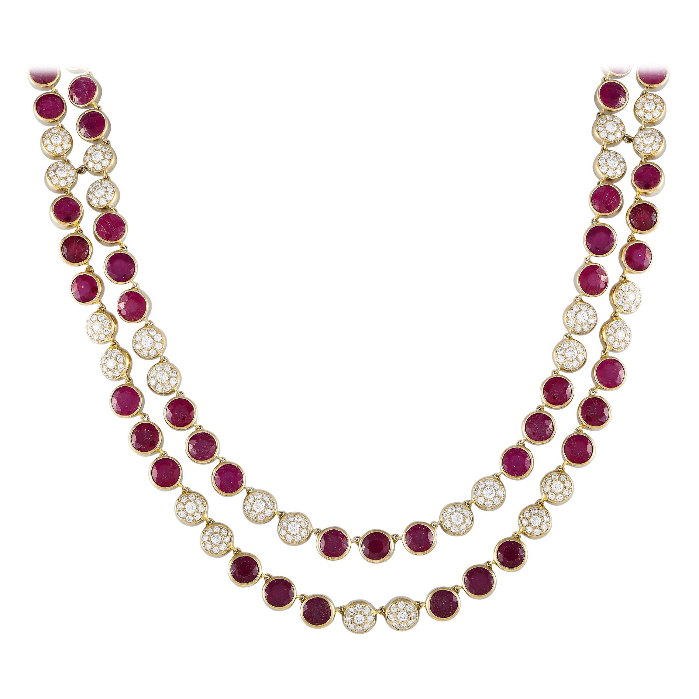 18K Yellow Gold 6.50ct Diamond and Ruby Necklace For Sale at 1stDibs