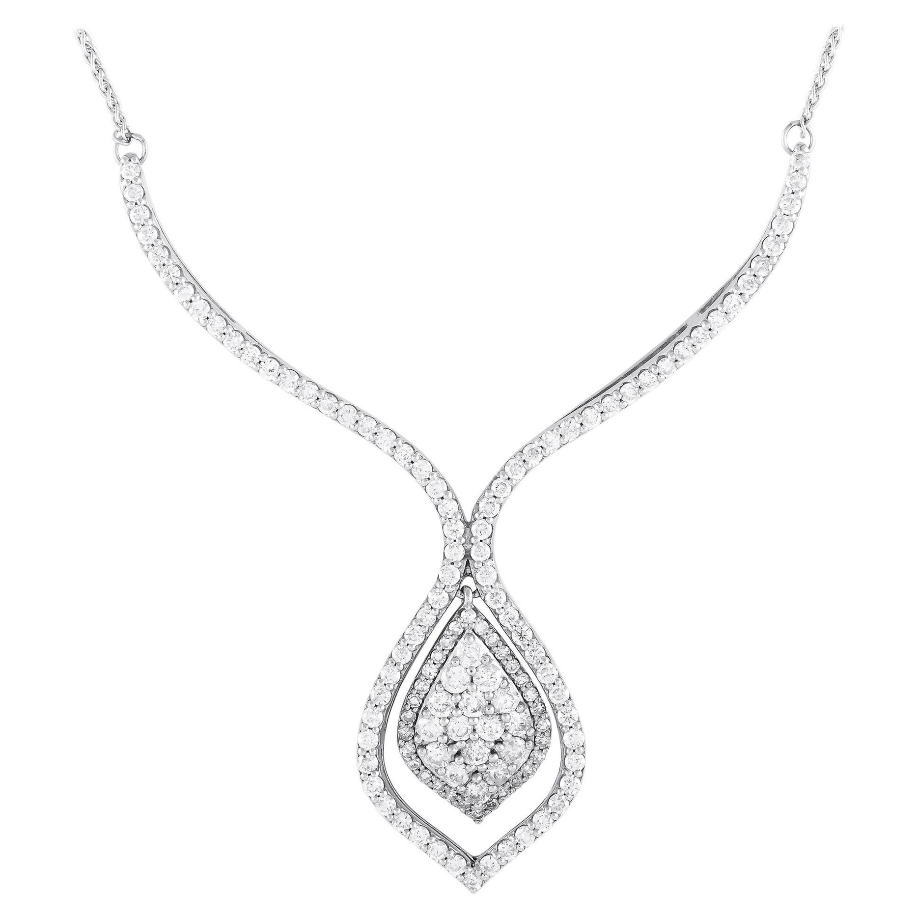 14K White Gold 1.06ct Diamond Wing Necklace For Sale at 1stDibs