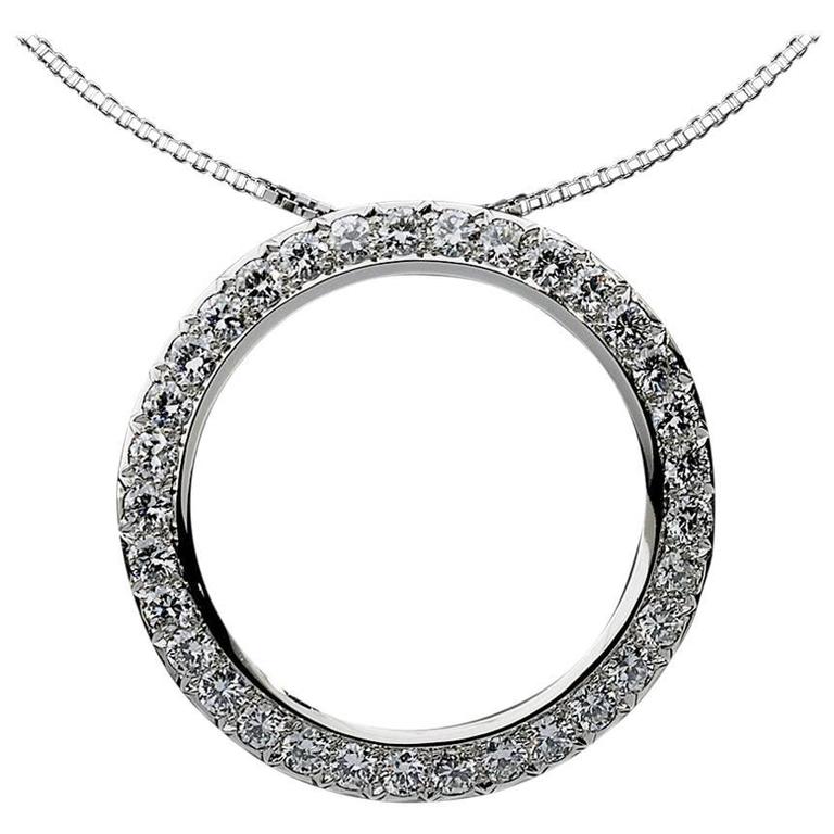 Round Diamond Channel Set Platinum Circle Pendant Necklace at 1stDibs