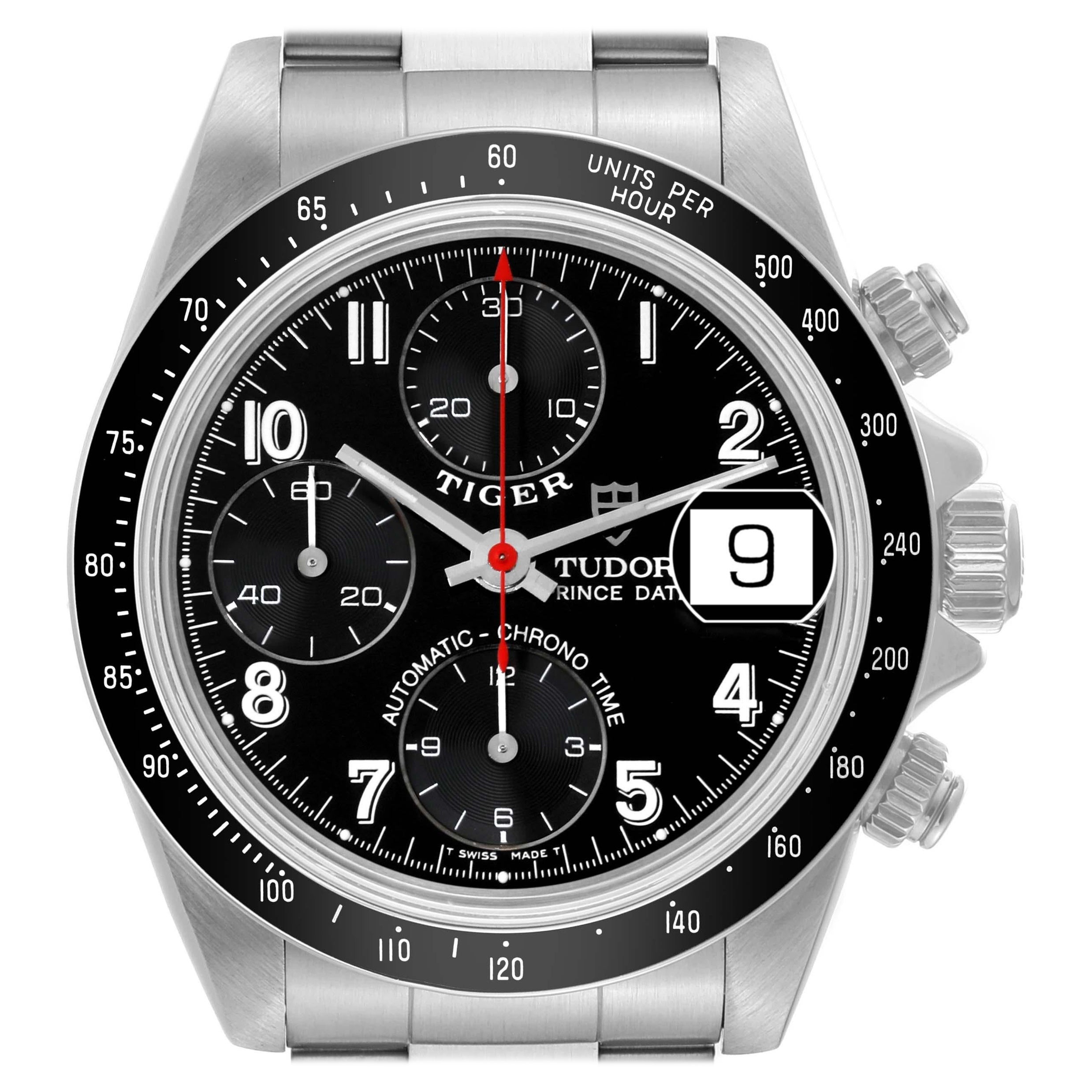 Tudor Prince Date Chronograph Black Dial Steel Mens Watch 79260 Box ...