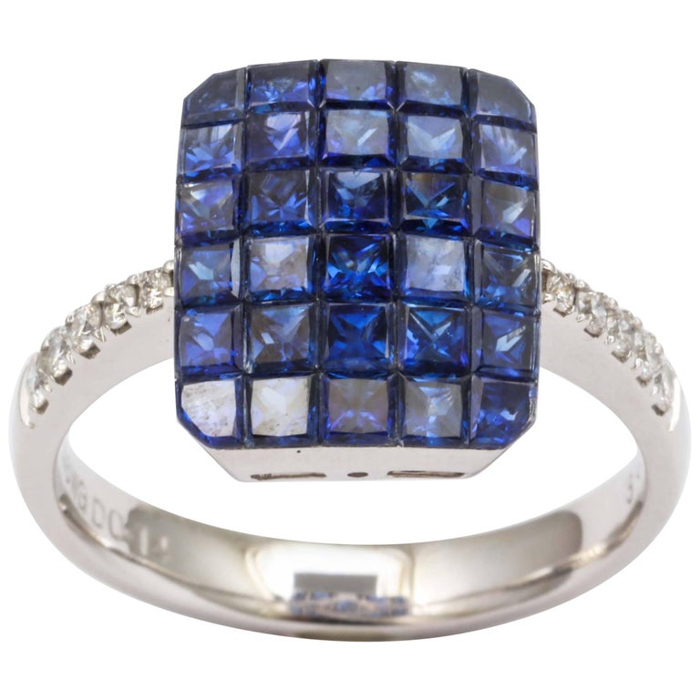 Invisible Set Sapphire and Diamond Ring at 1stDibs