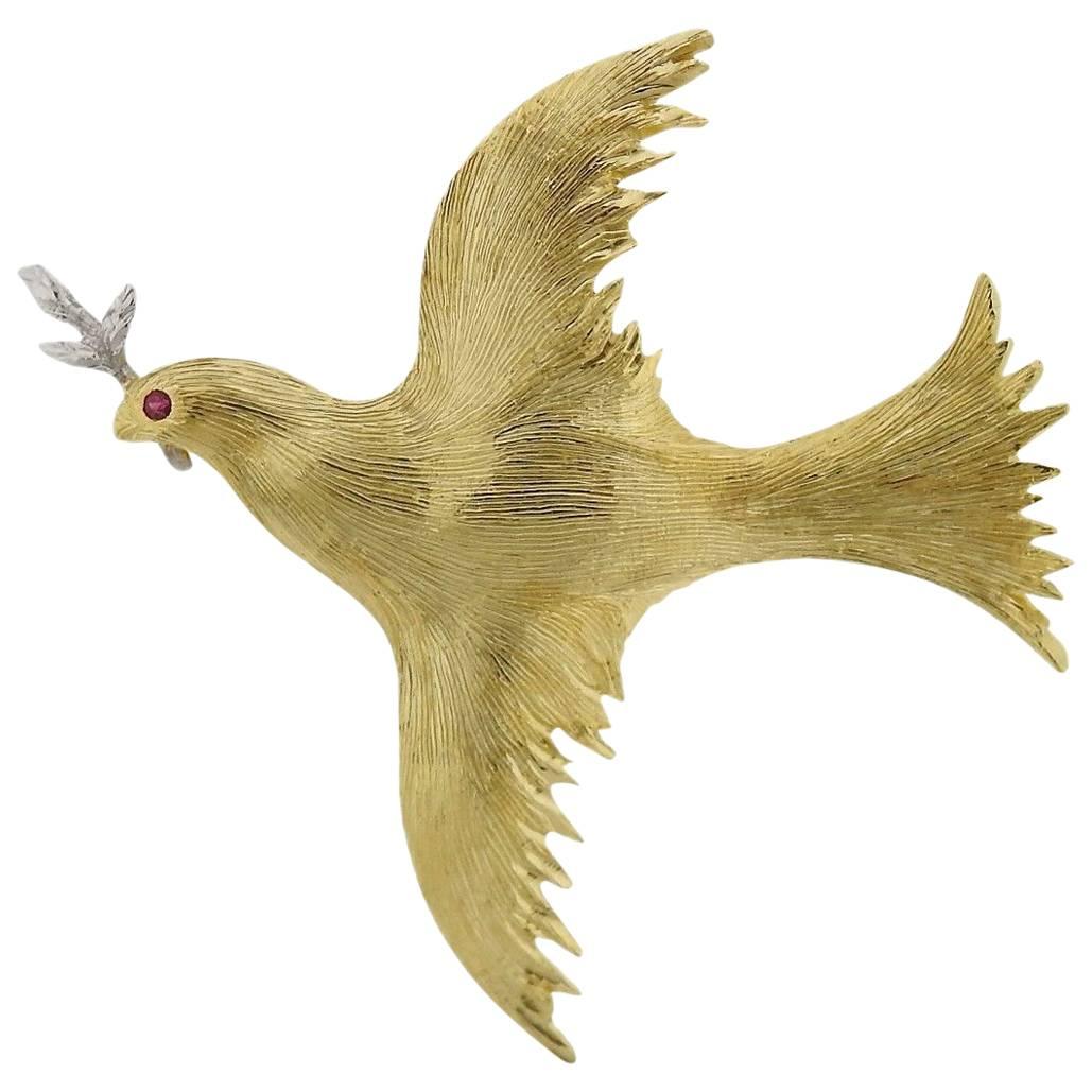 Buccellati Gold Ruby Dove Bird Brooch Pin at 1stDibs