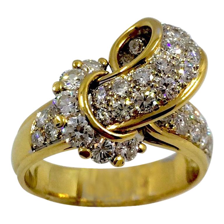 Diamond Ribbon Gold Ring at 1stDibs