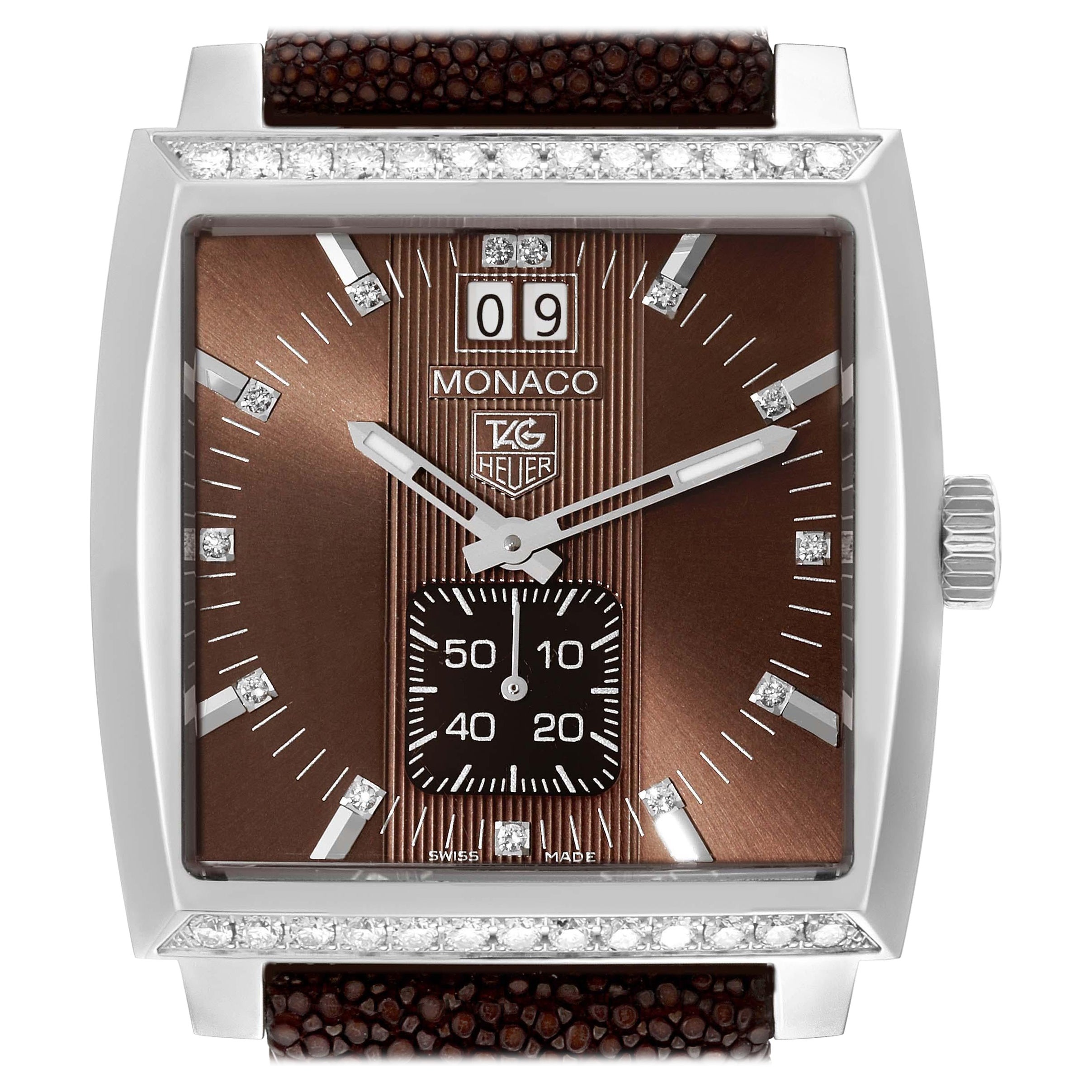 Tag Heuer Monaco Brown Dial Diamond Steel Ladies Watch WAW1316 For Sale ...