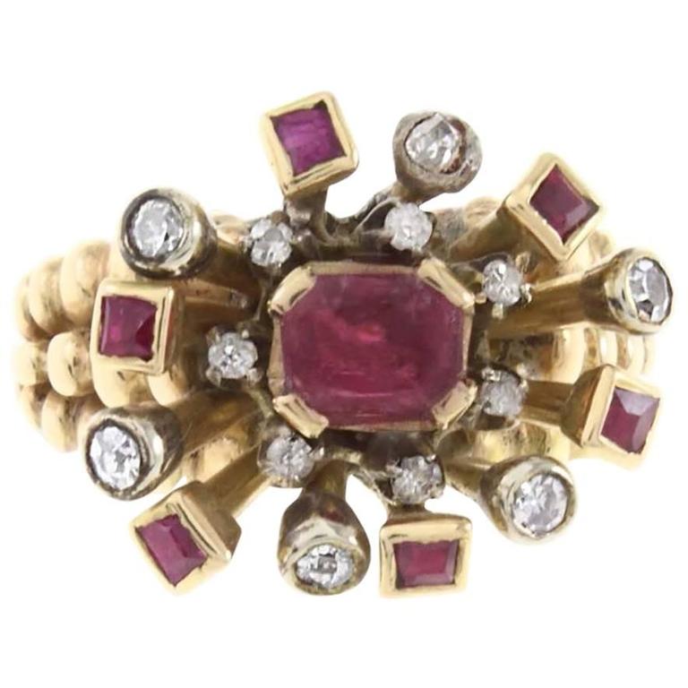 Fireworks Diamond and Ruby Gold Ring at 1stDibs