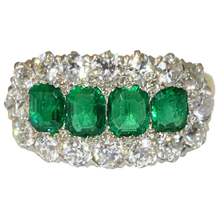 19th Century Emerald Diamond Cluster Ring at 1stDibs