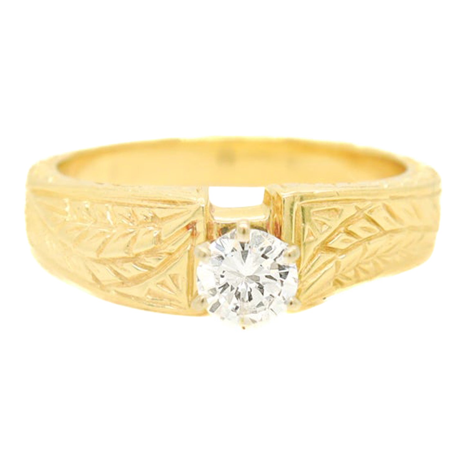 Signed Engraved Modernist 14 Karat Gold and Diamond Solitaire ...