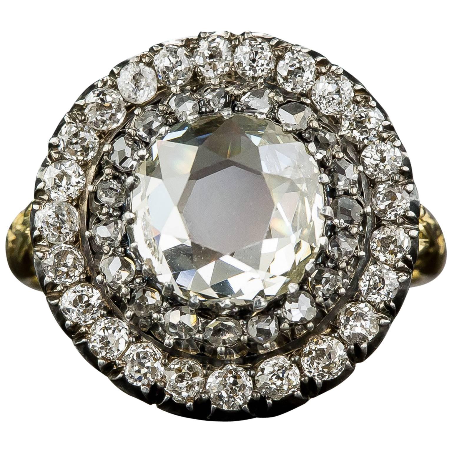 Antique English Victorian Large Diamond Circular Cluster Ring at 1stDibs
