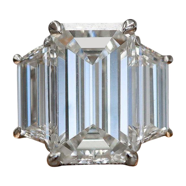 GIA Certified 4.20 Carat Emerald Cut Three Stone Diamond Ring For Sale ...