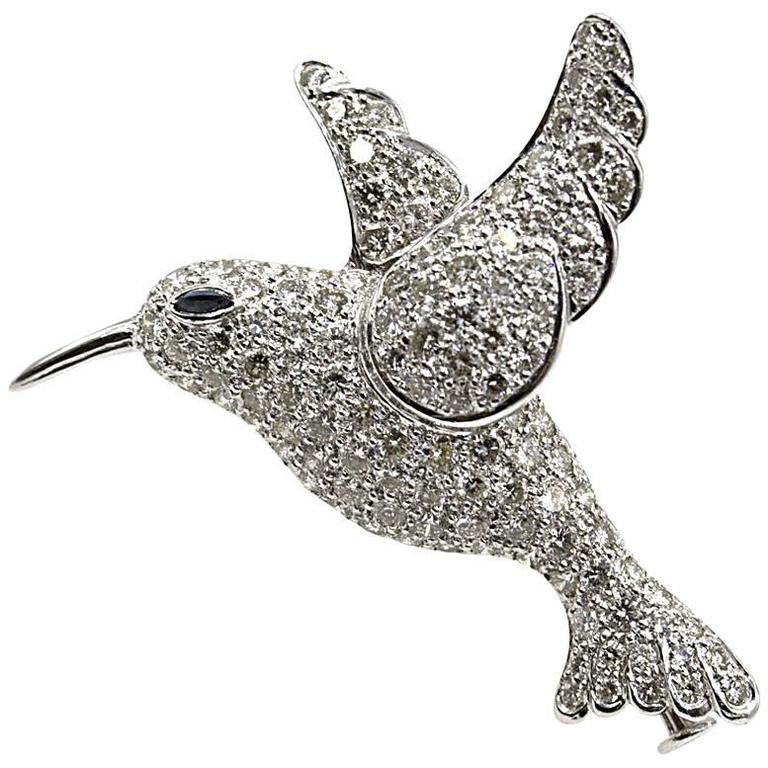 2.56 Carat Pave Diamond Platinum Bird Pin Brooch For Sale at 1stDibs