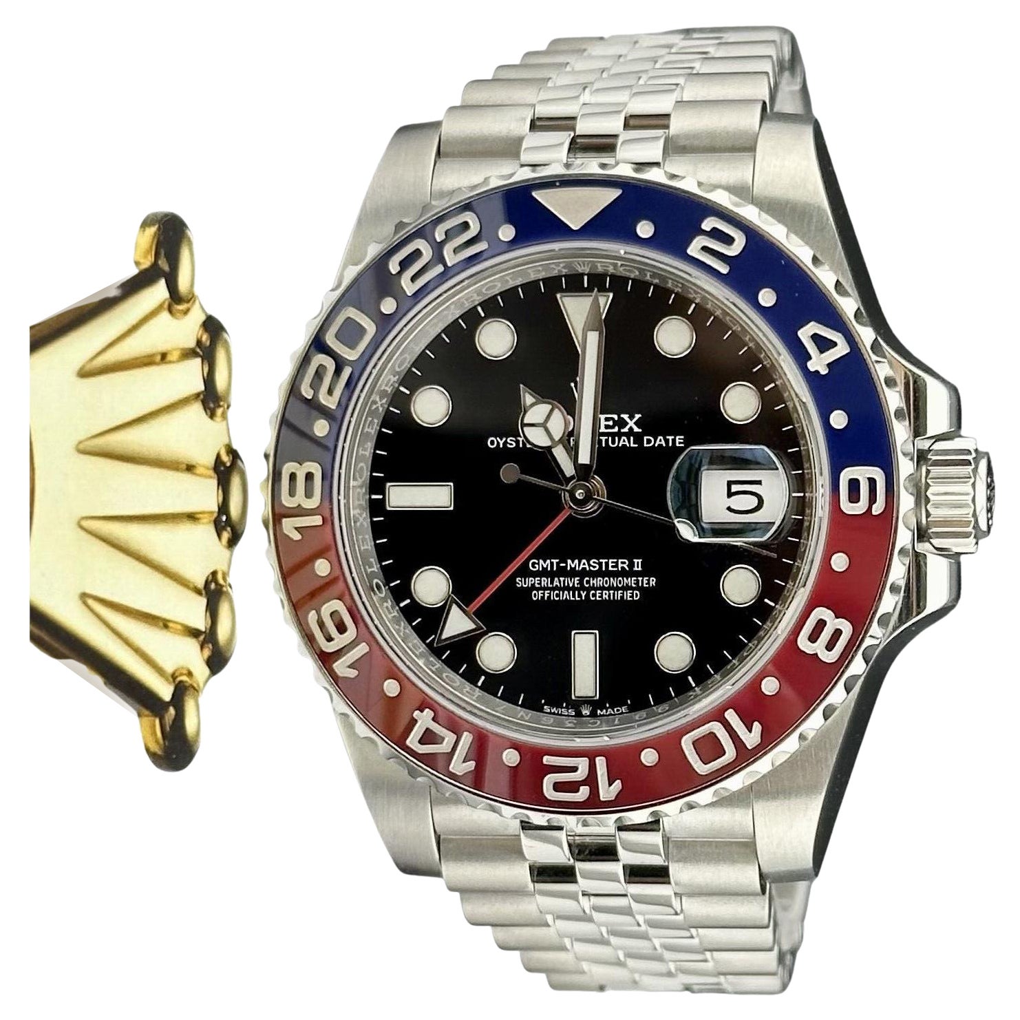 Rolex Hombre 40mm GMT MasterII Pepsi Azul/Rojo Bisel Acero Esfera Negra ...