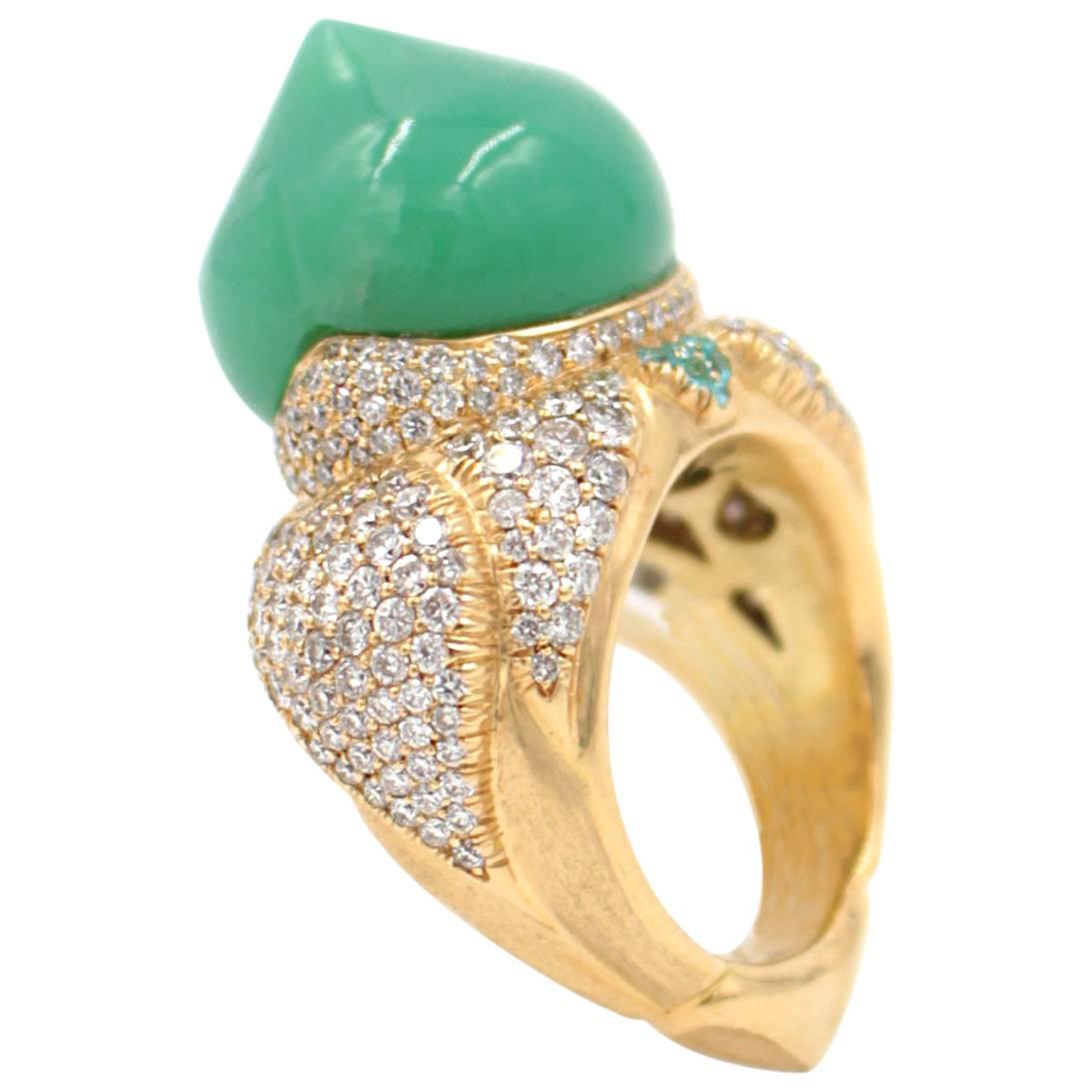 Australian Chrysophrase Paraiba Tourmaline Diamond Gold Taj Mahal Ring ...