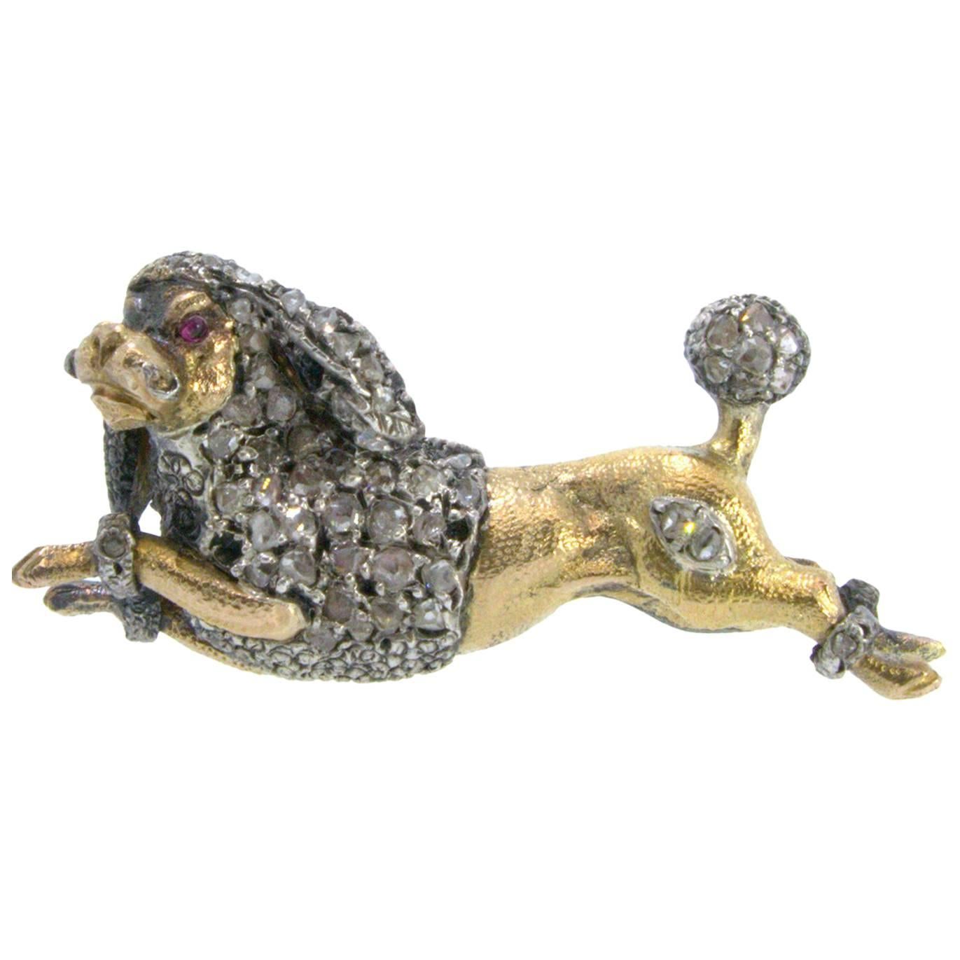 Victorian Diamond Silver Gold poodle brooch at 1stDibs
