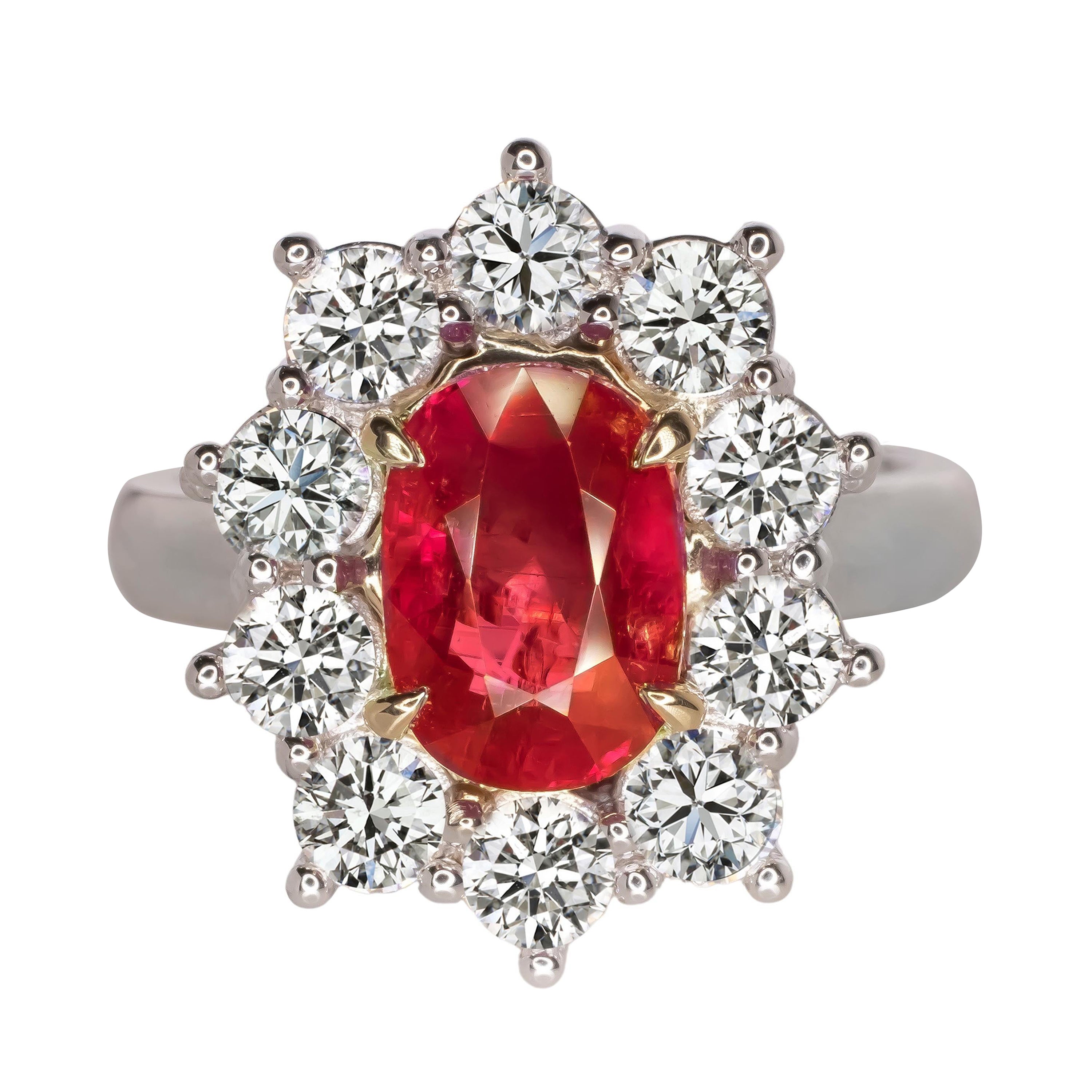 GRS Certified 4.21 Carat BURMA NO HEAT Oval Ruby Diamond Ring For Sale at 1stDibs
